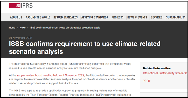 ISSB, 기후공시 요건으로 시나리오 분석 요구한다