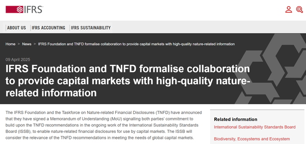 ISSB, 자연 공시 기준화 착수…TNFD 권고안 공식 반영